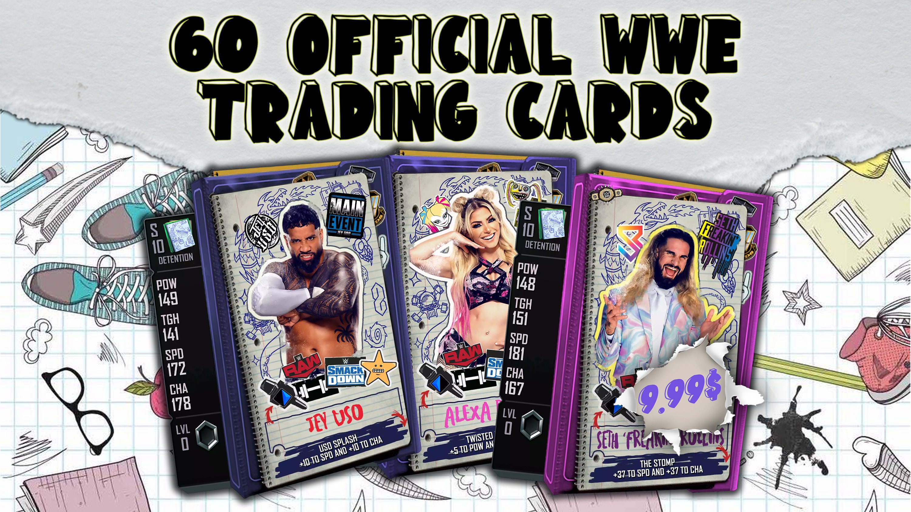 60 Official WWE Collectable Trading Cards Detention - Etsy