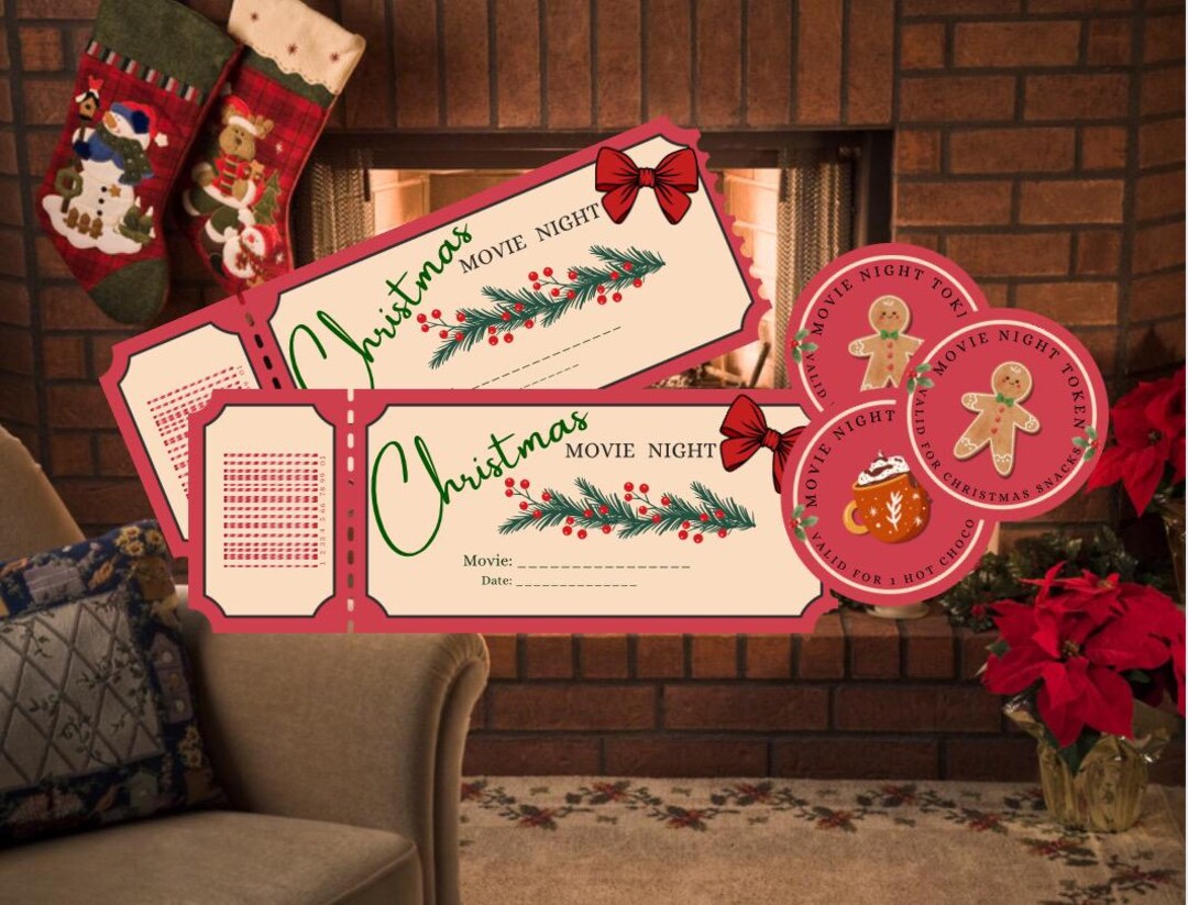 Printable Christmas Kids Movie Night Tickets Personalised Movie Stubs ...