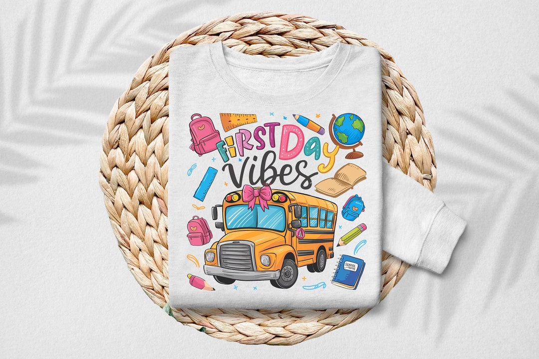 First Day Vibes PNG: School Bus, Books, Pencil (digital Download) - Etsy UK