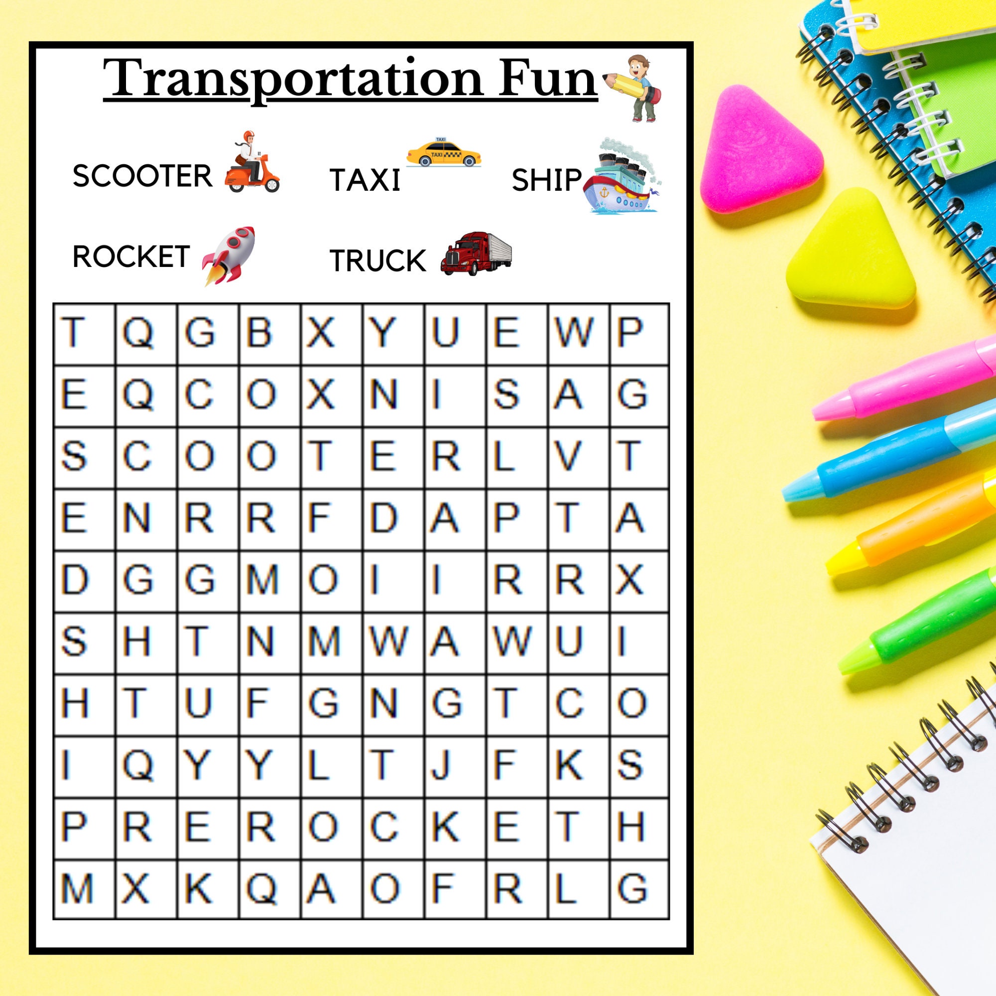 Transportation Fun Word Search for Kids, Printable Transportation ...