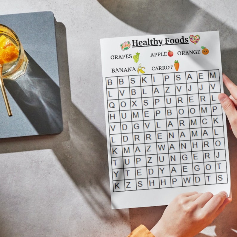 Educational Healthy Food Word Search for Kids - Etsy