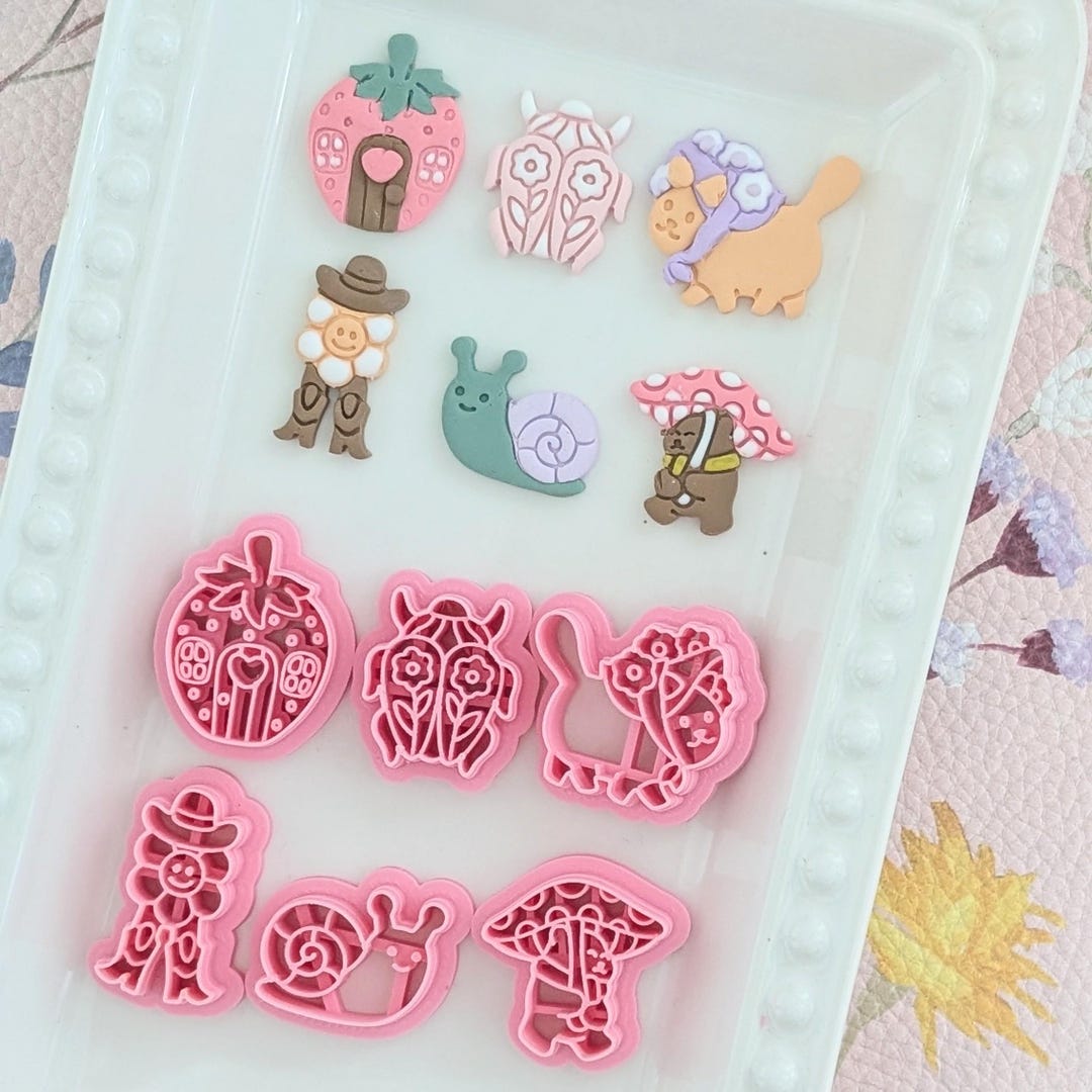 Spring V1 Polymer Clay Cutters | Strawberry House, Floral Beetle, Snail ...