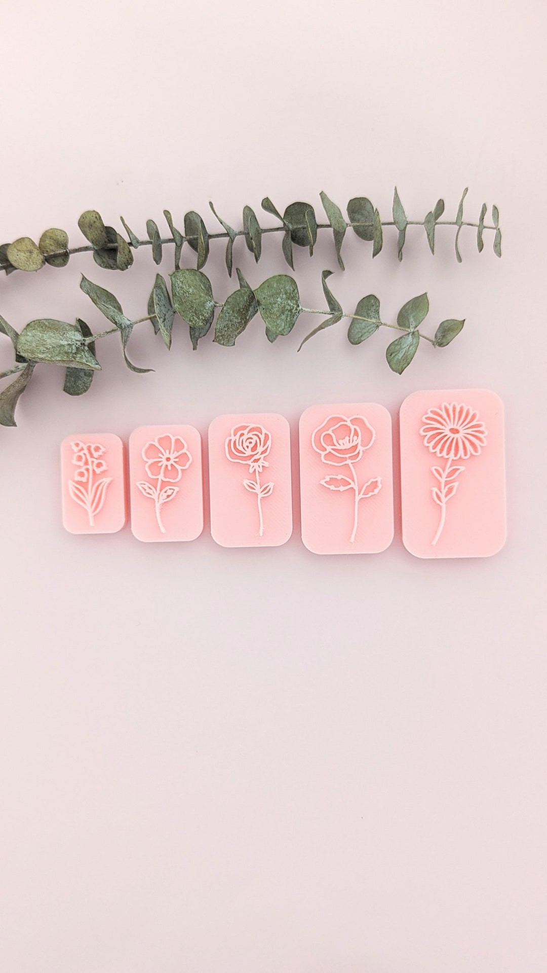 Birth Month Flowers Polymer Clay Stamp Set Embossing Daisy Rose ...