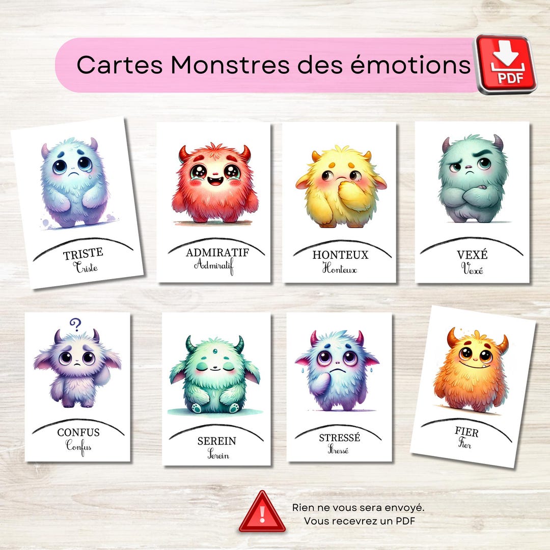 27 Emotion Cards - Montessori Cards - French - Printable Cards ...