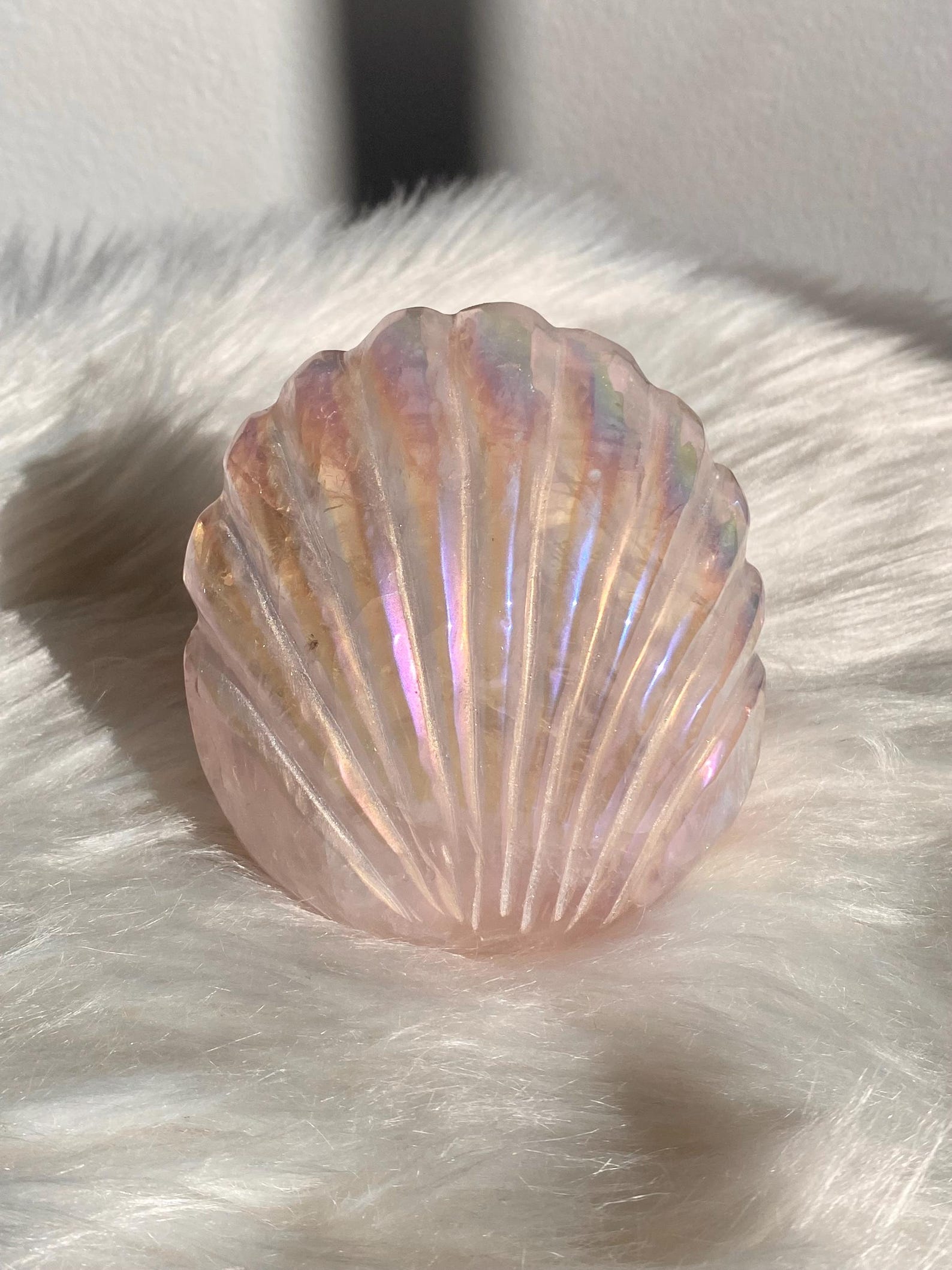 Aura Rose Quartz Clam Shell – Large Iridescent Pink Crystal Carving ...