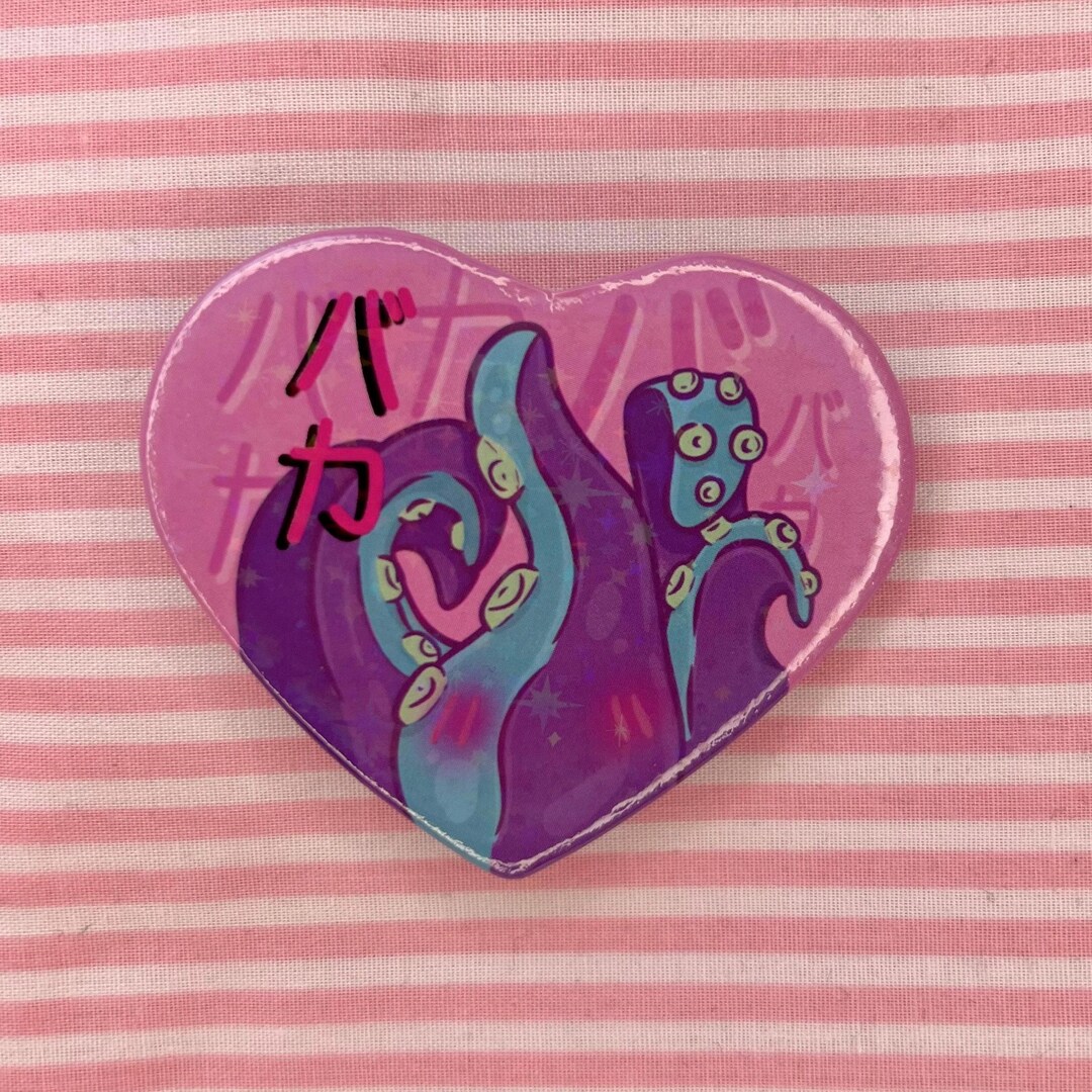 Baka! Tsundere Tentacle Heart Shaped Pin Button Badge - Kawaii Monster ...