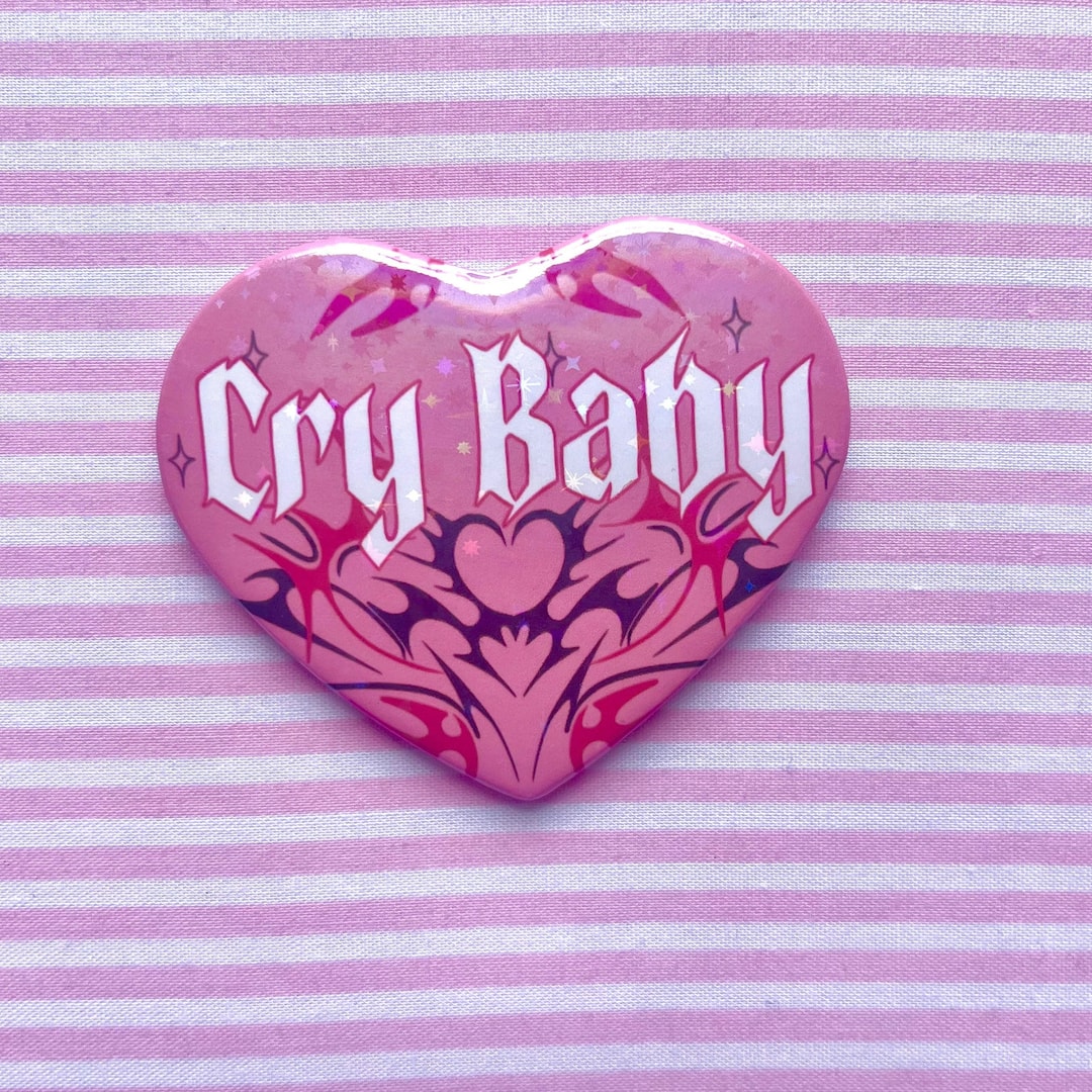 Crybaby Heart Shaped Pin Button Badge // Cyber Tribal Neotribal ...