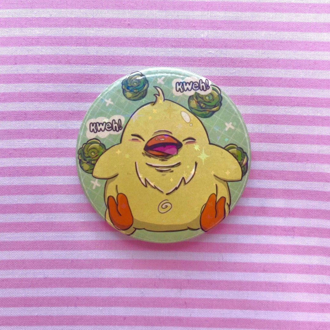 Kweh! Fat Chocobo Holo Pin Button Badge - Final Fantasy Inspired - Etsy