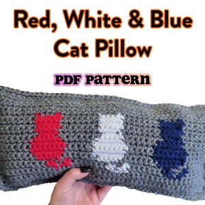 Crochet Pattern - Red White and Blue Cat Pillow Tapestry - US Terms ...