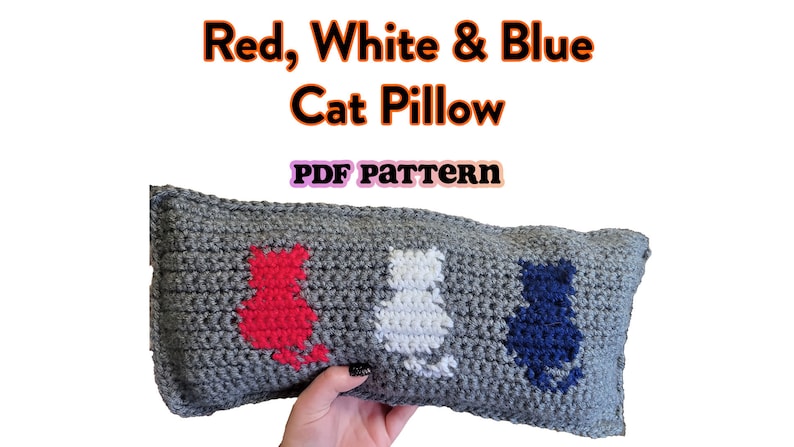Crochet Pattern - Red White and Blue Cat Pillow Tapestry - US Terms ...
