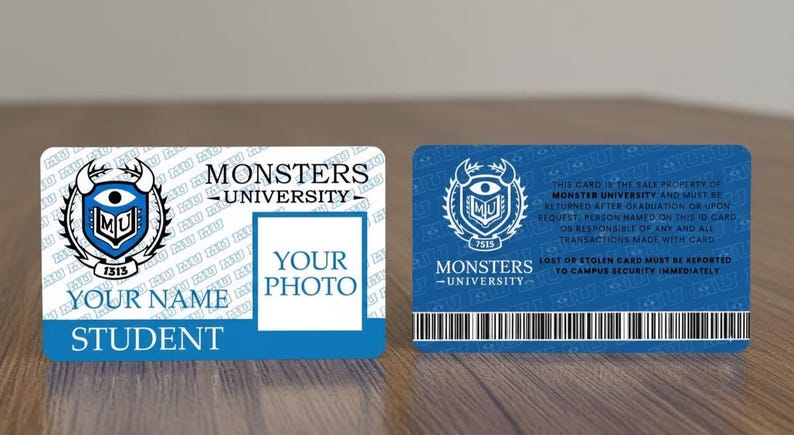 Monsters University Student ID Card, Custom Pixar-inspired Novelty ...