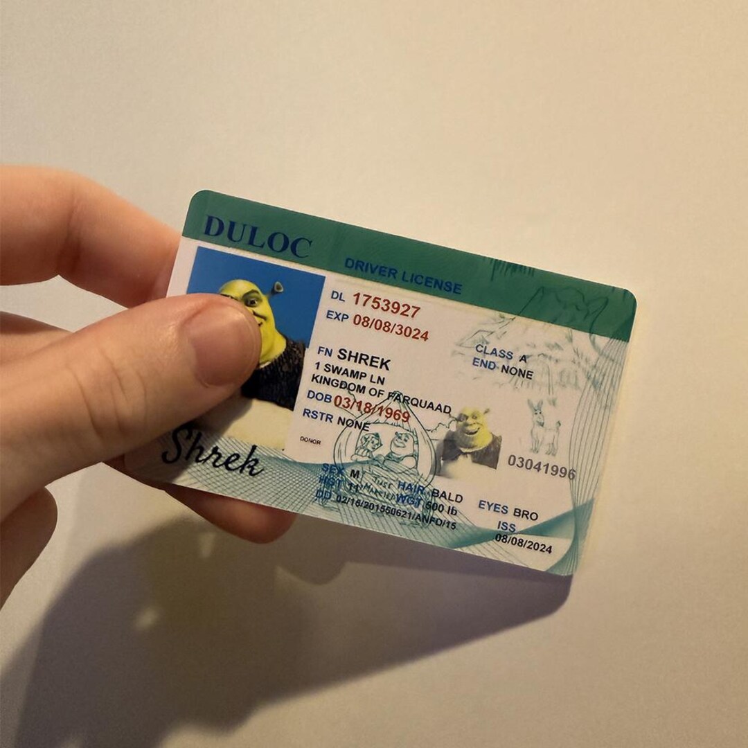 Shrek Driver License ID Card, Duloc Movie Parody Novelty Badge, Funny ...