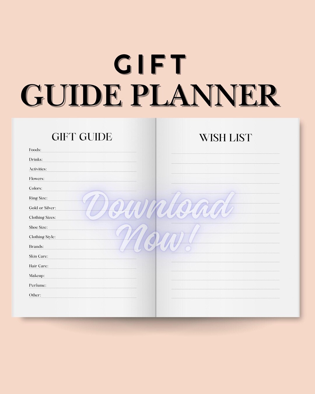 Printable Gift Guide Wish List - Digital Download - Christmas Birthday ...