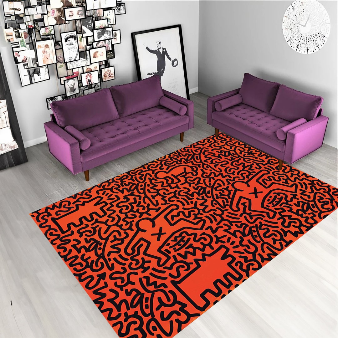 Doodle Rug,dancing Man Rug,keith Haring Rug,red Rug,rugs for Living ...