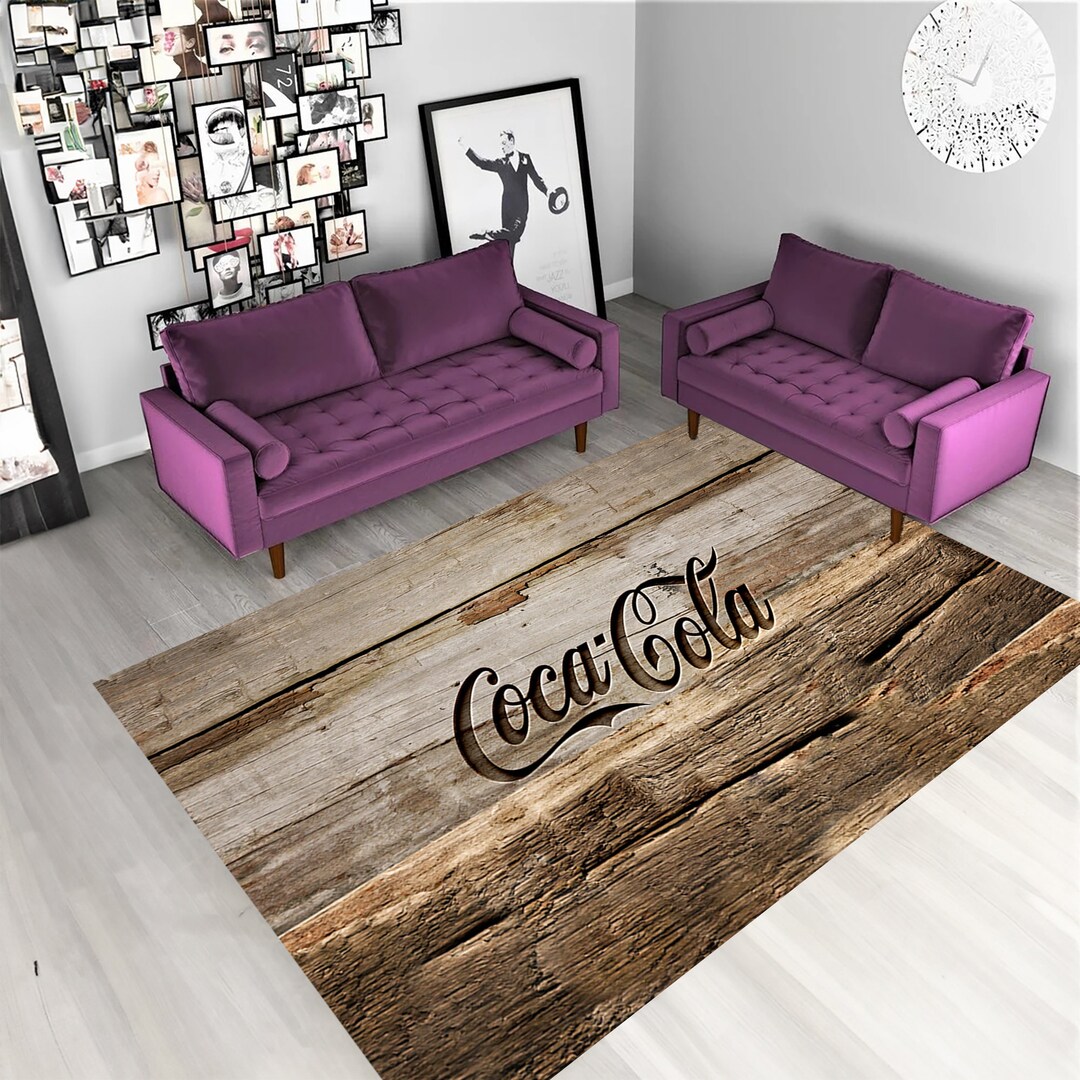 Coca Cola Logo Rug: Retro Wood Design, Modern Area Carpet - Etsy