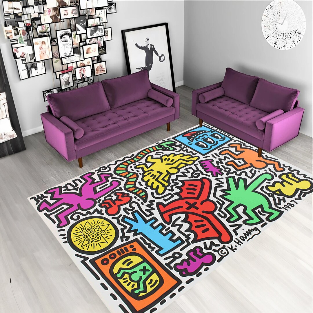Dancing Man Rug,keith Haring Rug,doodle Art Rug,rugs,rugs for Living ...