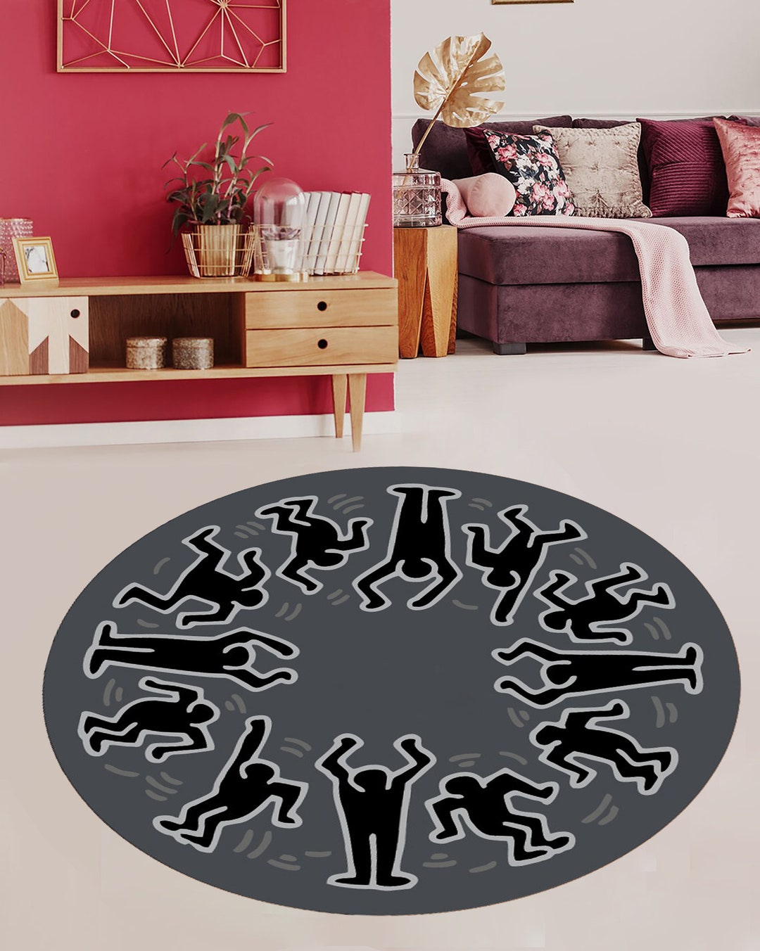 Dancing Man Rug,keith Haring Rug,round Carpet,round Rug,rugs for Living ...