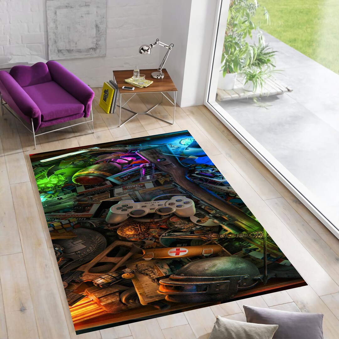 Gamer Room Rug: Modern Console Design, Non-slip Polyester Area Rug - Etsy