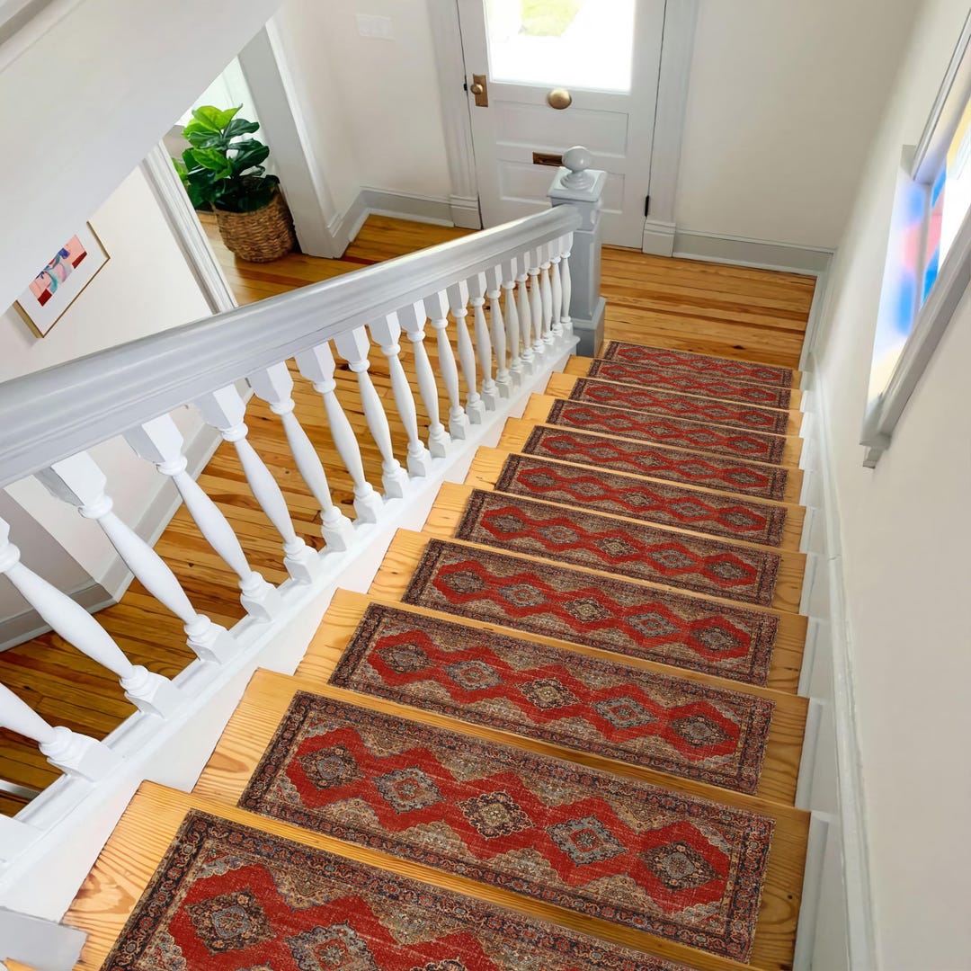 Moroccan Stair Tread Rug: Traditional Non-slip Stair Carpet (7.8x27.5 ...