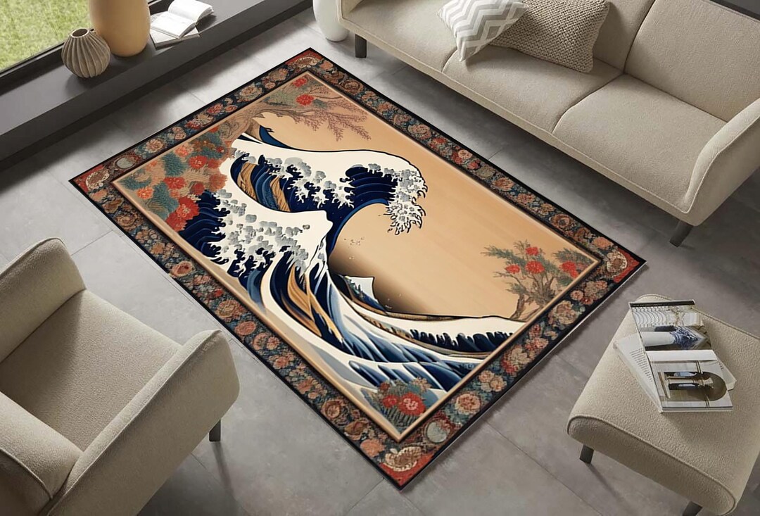 Japanese Rug,japanese Wave Rug,great Wave Rug,area Rugs,aesthetic Rugs ...