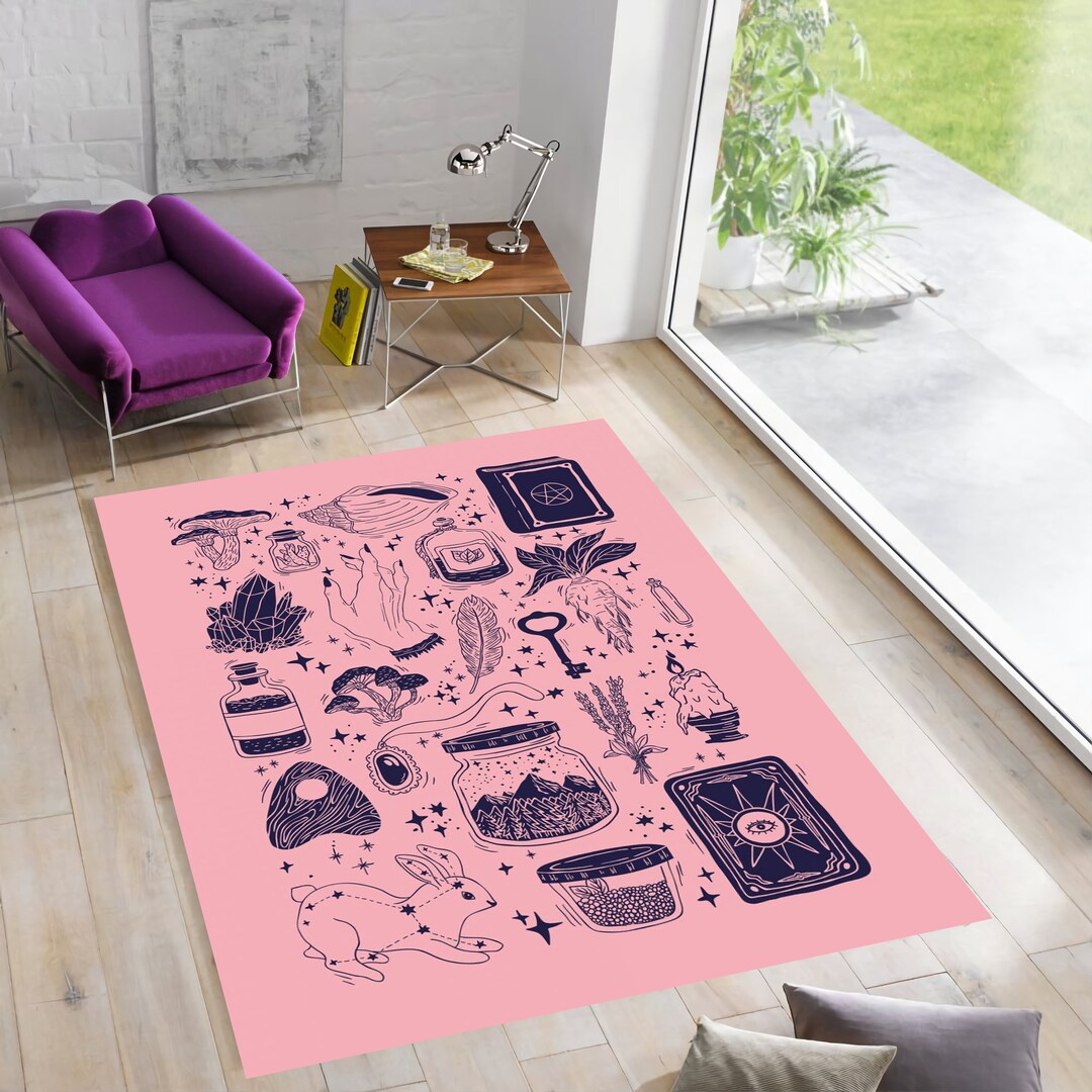 Witch Rug: Tarot, Rabbit, Mushroom Design - Modern Area Rug - Etsy
