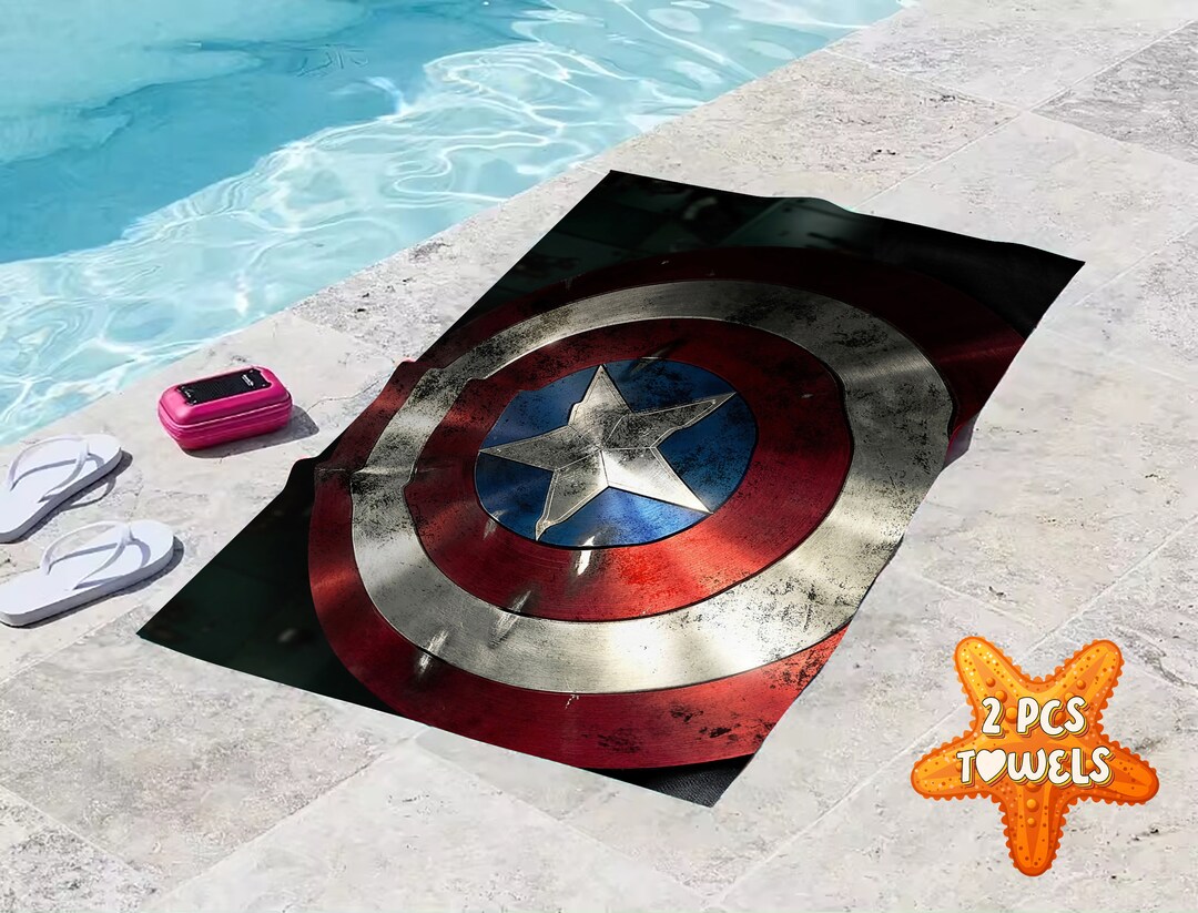 Captain America Shield Beach Towel Set: Personalized Cotton Vacation ...