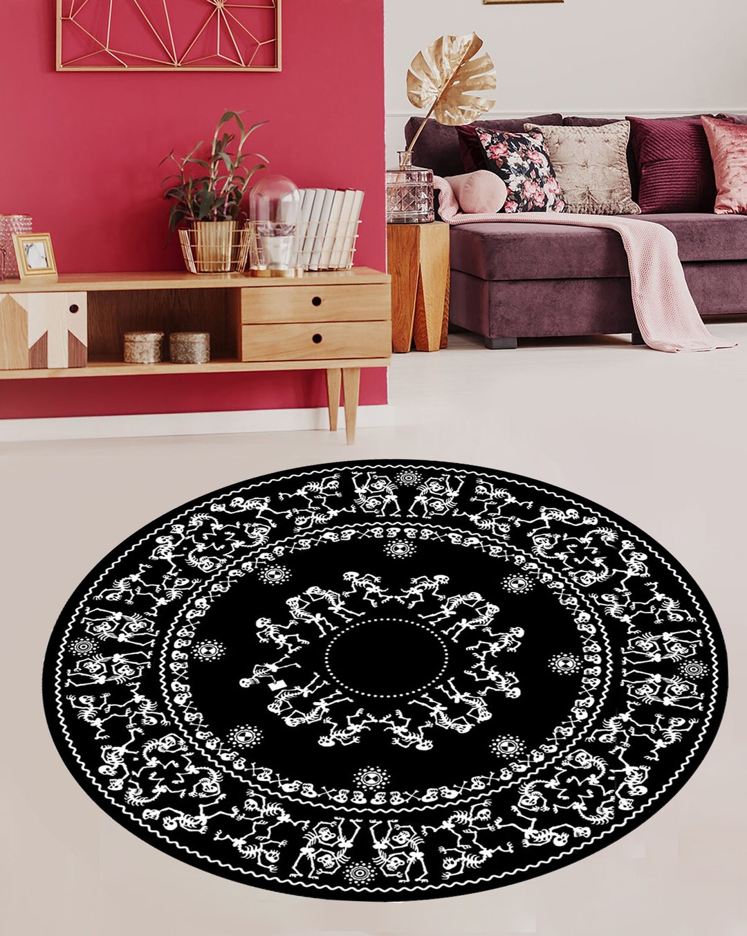 Gothic Skeleton Round Rug: Modern Living Room Carpet - Etsy