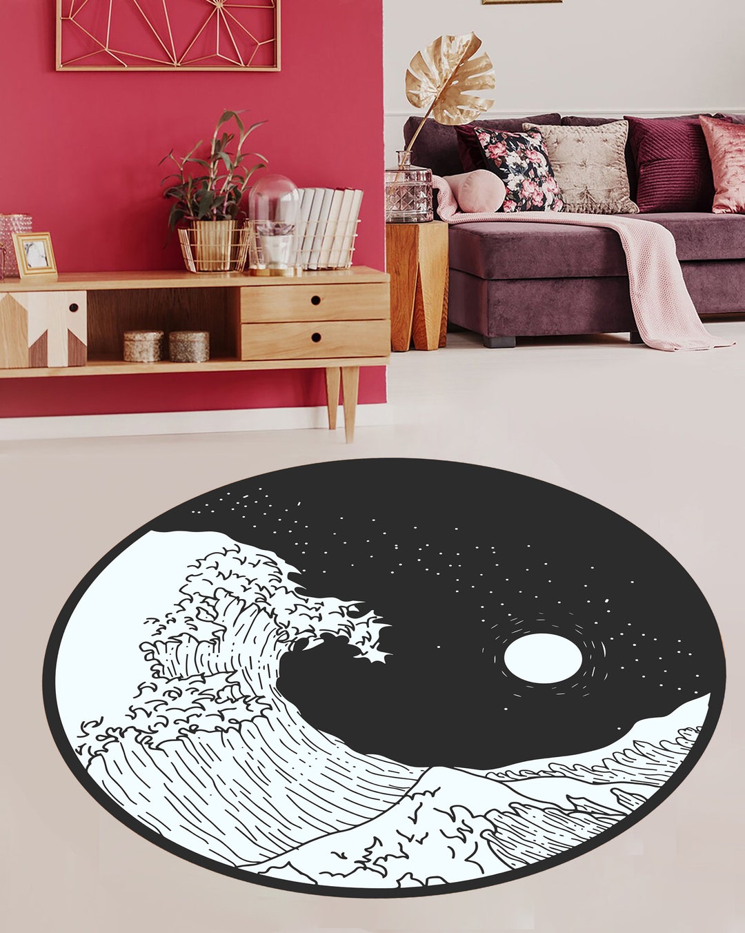 Wave Rug,japanese Wave Rug,yin Yang Rug,round Rug,rugs for Living Room ...