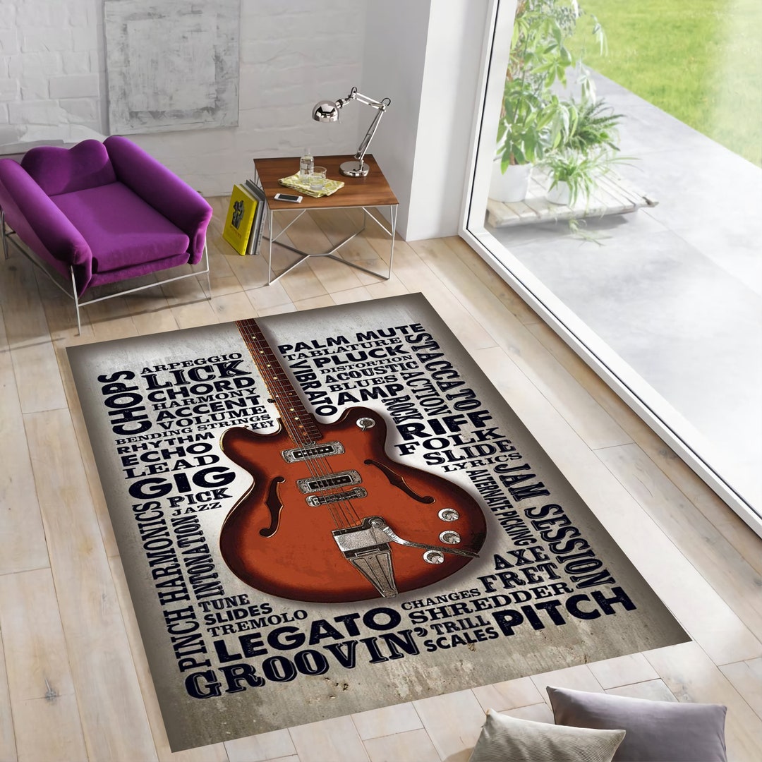 Guitar Rug: Music Room Polyester Area Rug - Etsy