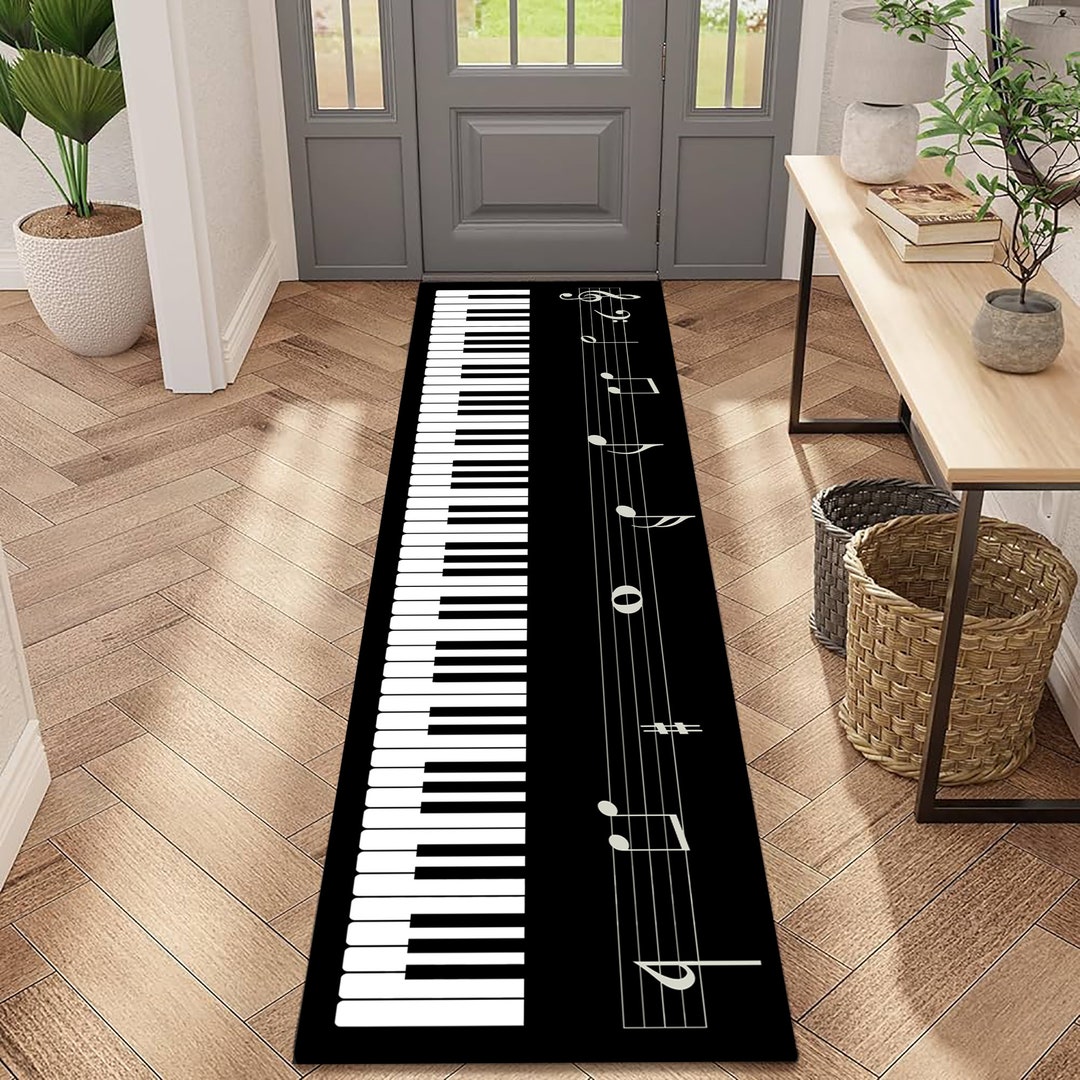 Piano Rug,piano Icons Rug,music Room Rug,black White Runner Rug,hallway ...