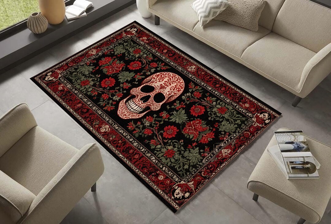 Skull Rug,goth Decor,flowers Rug for Gothic Home Decor,gothic Area Rug ...