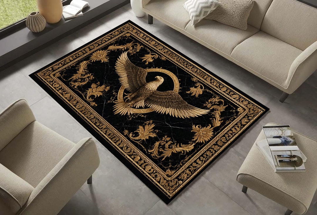 Eagle Rug,art Deco Eagle Rug,eagle and Flowers Vintage Rug,floral ...