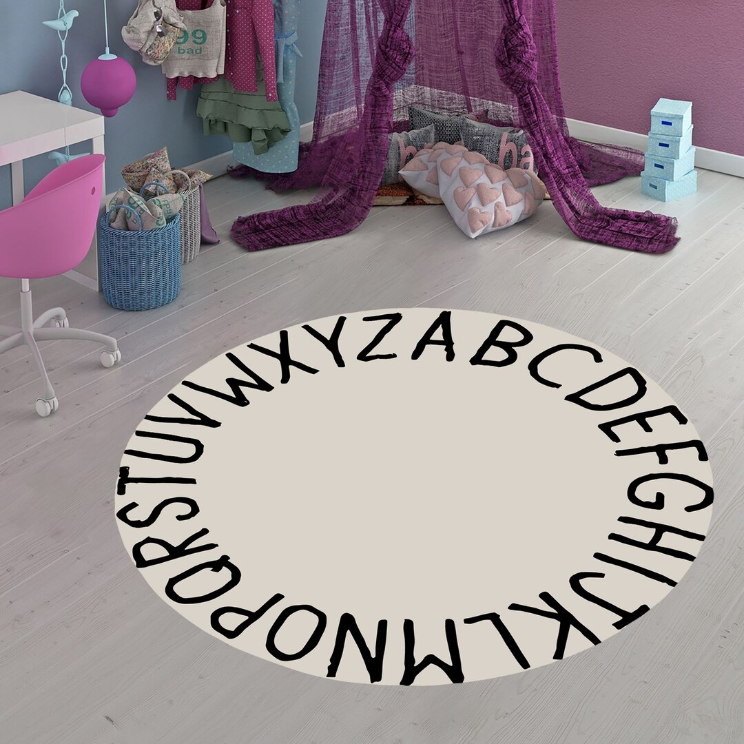 Alphabet Round Rug: Kids Nursery Decor, Personalized Letter Rug - Etsy