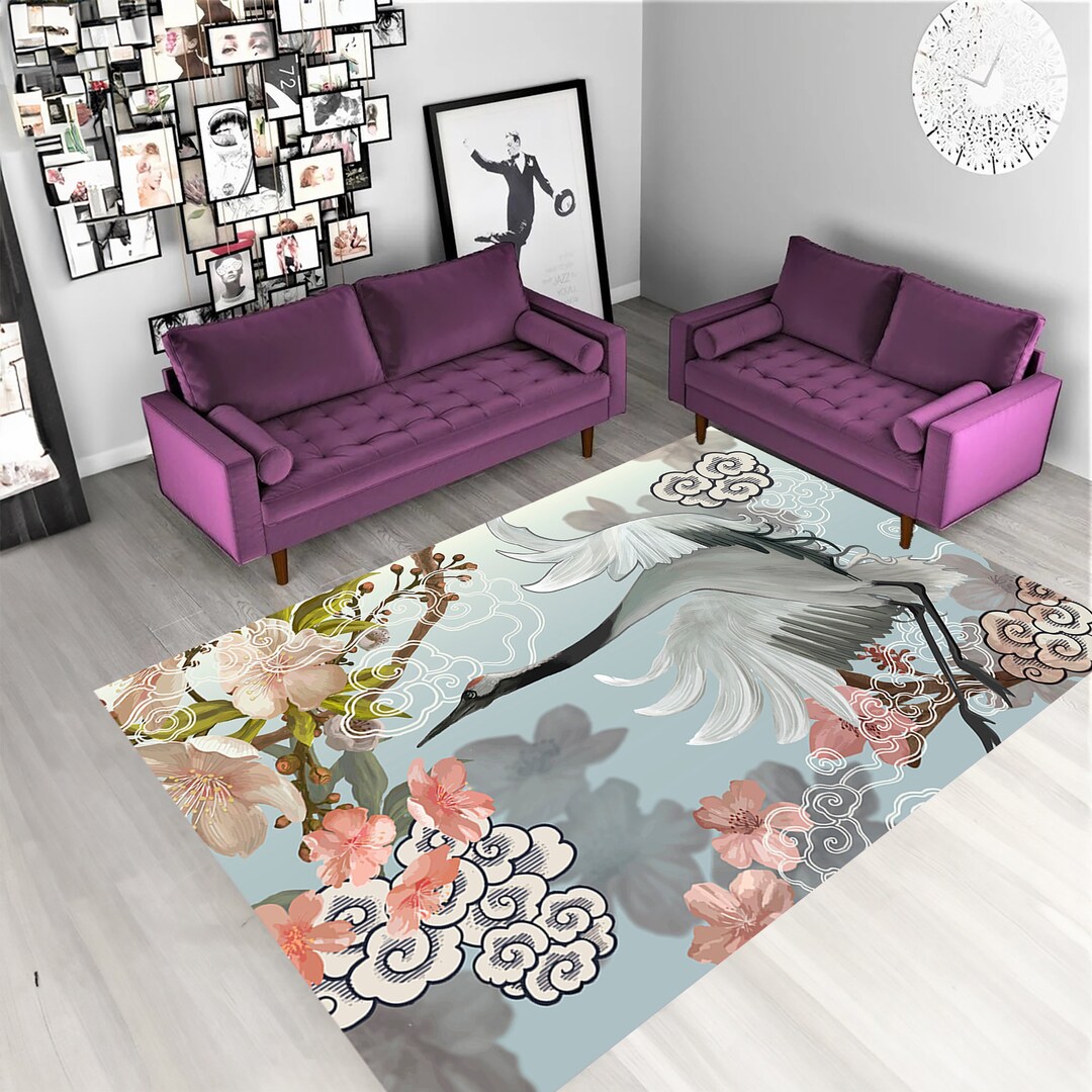Crane Bird Rug,japanese Crane Rug,floral Rug,japanese Rug,rugs for ...