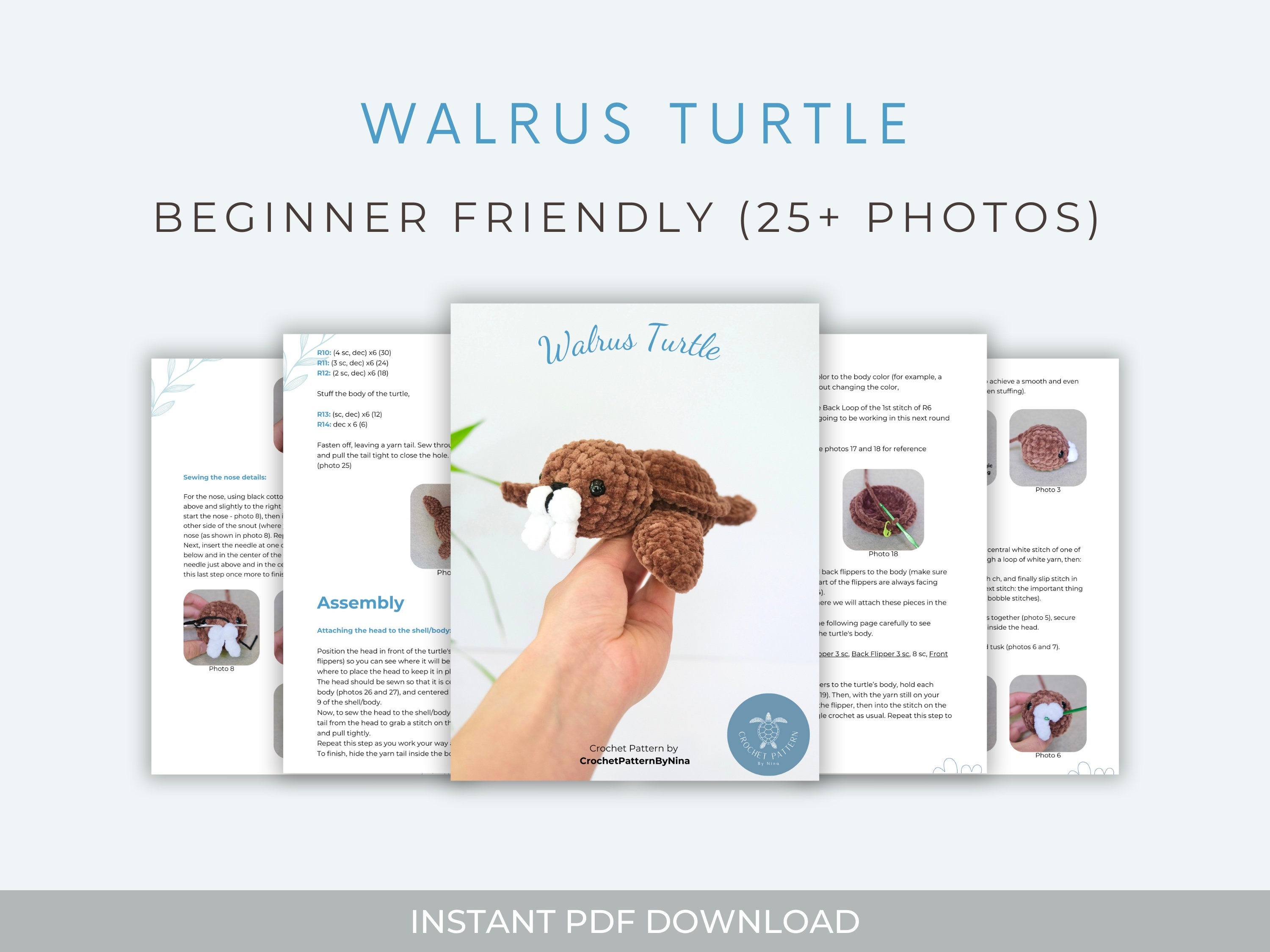 Walrus Turtle Crochet Pattern, LOW SEW, Beginner Friendly, Sea Turtle ...
