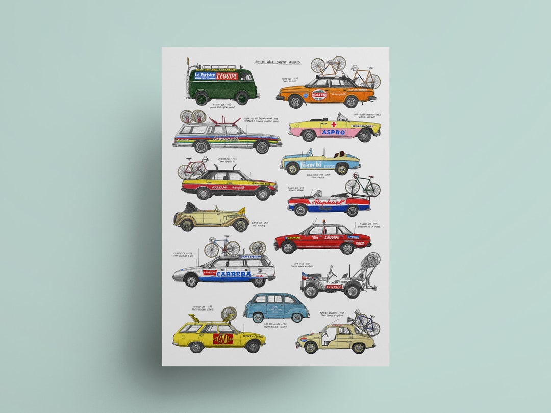 Bicycle Race Support Vehicles - Cycling Art Print - Etsy UK