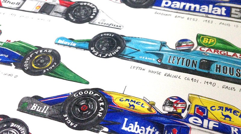 Iconic F1 Cars - Wall Art Print - Etsy