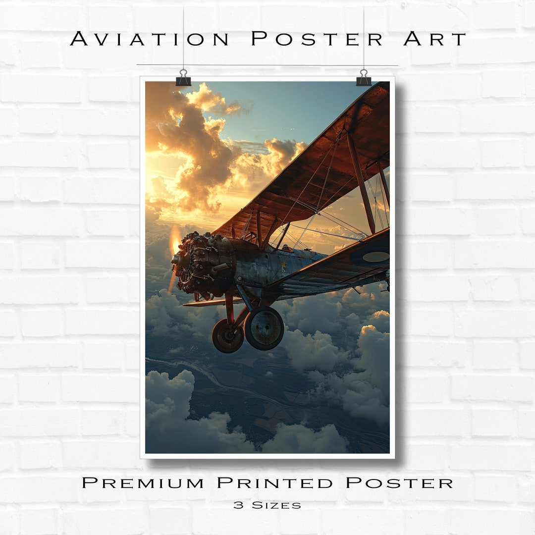 Vintage Airplane Wall Decor Aviation Poster Pilot Gift Retro Flight Art ...
