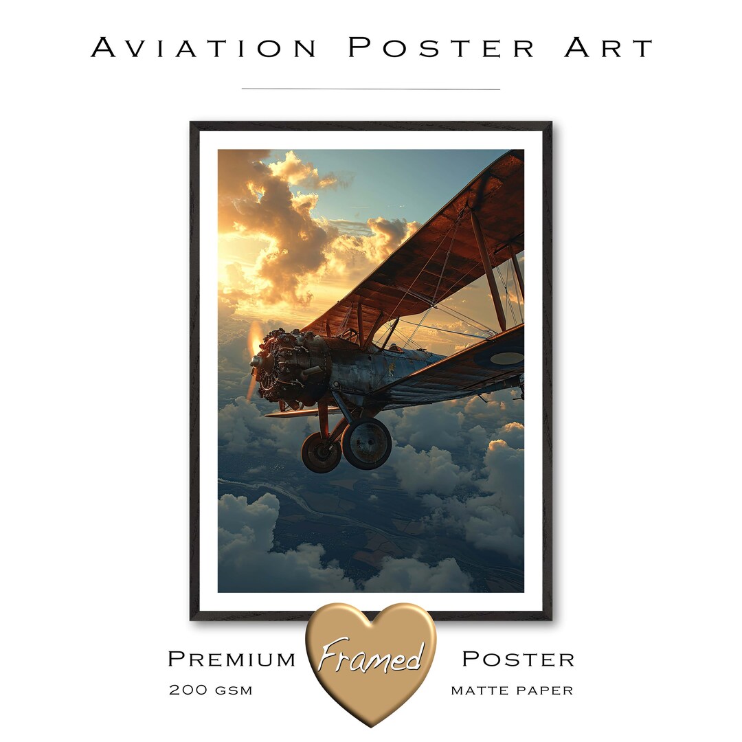 Vintage Airplane Wall Decor Aviation Poster Pilot Gift Retro Flight Art ...