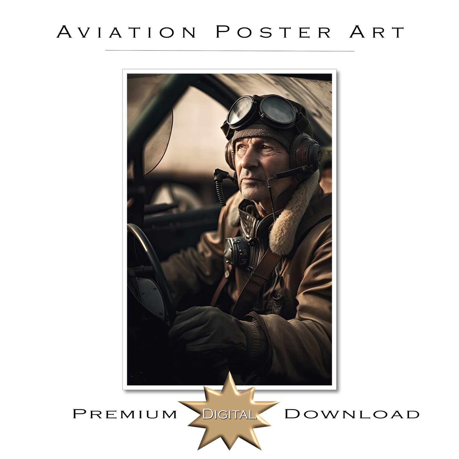 Aviation Poster for Wall Decoration Pilot Portrait Vintage Aircraft ...
