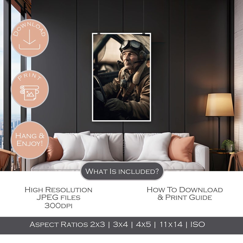 Aviation Poster for Wall Decoration Pilot Portrait Vintage Aircraft ...