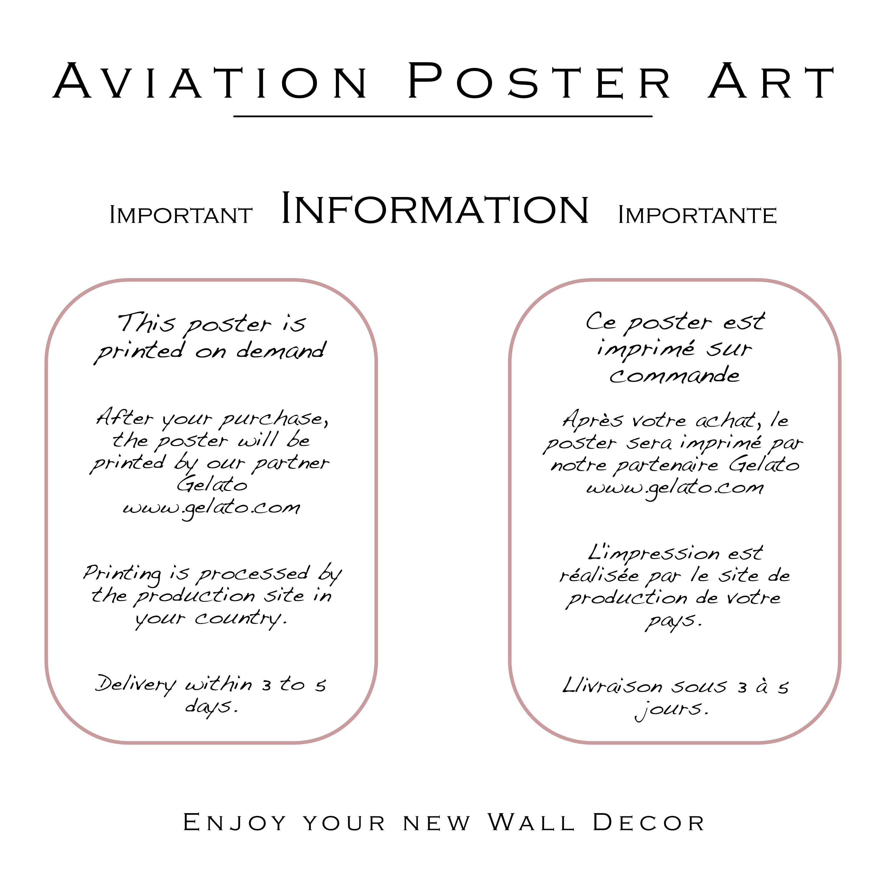Aviation Poster Travel Theme Airline Wall Art Vintage Aircraft Print ...