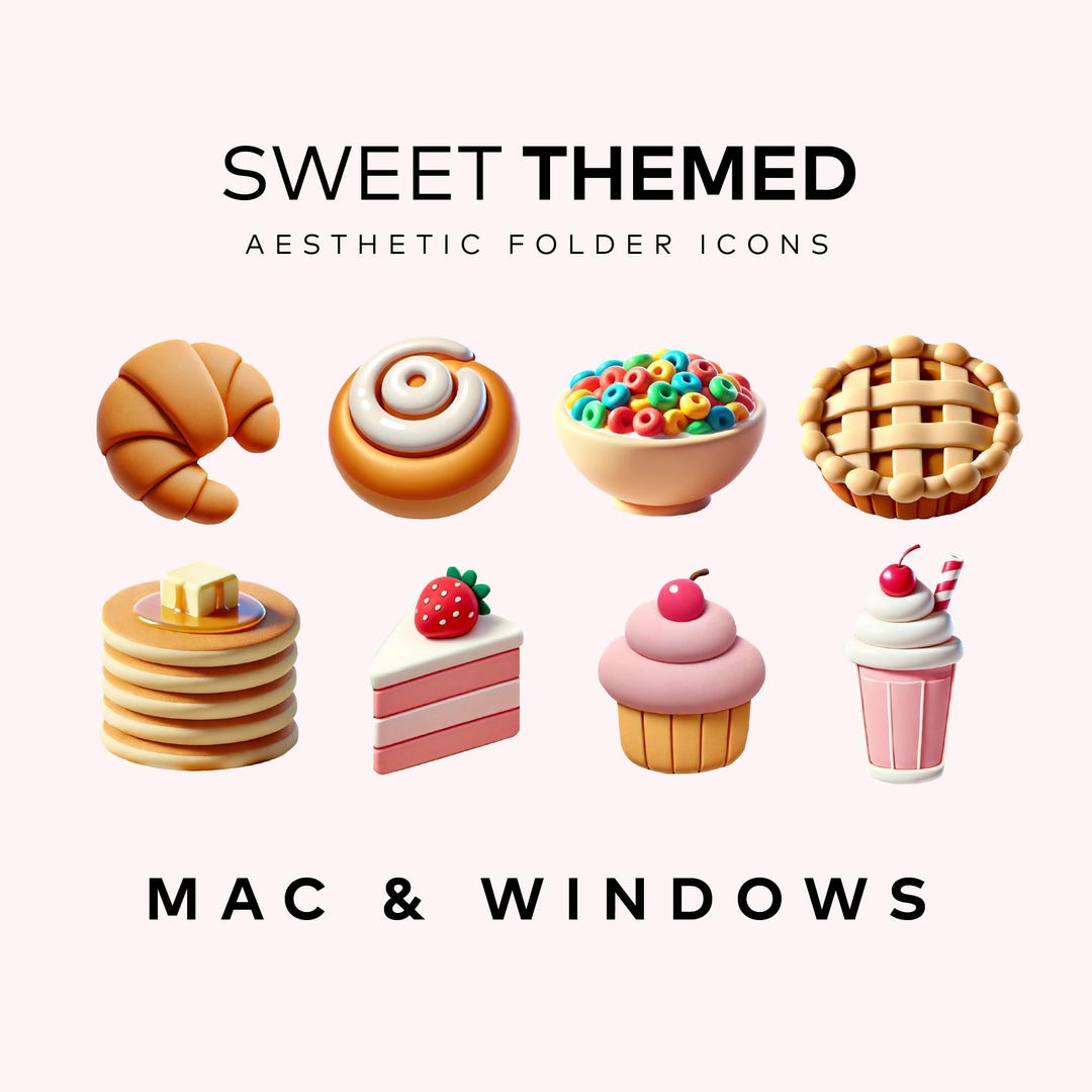 8 Desktop Folder Icons Pack, Sweet Dessert Themed Color Palette Imac ...