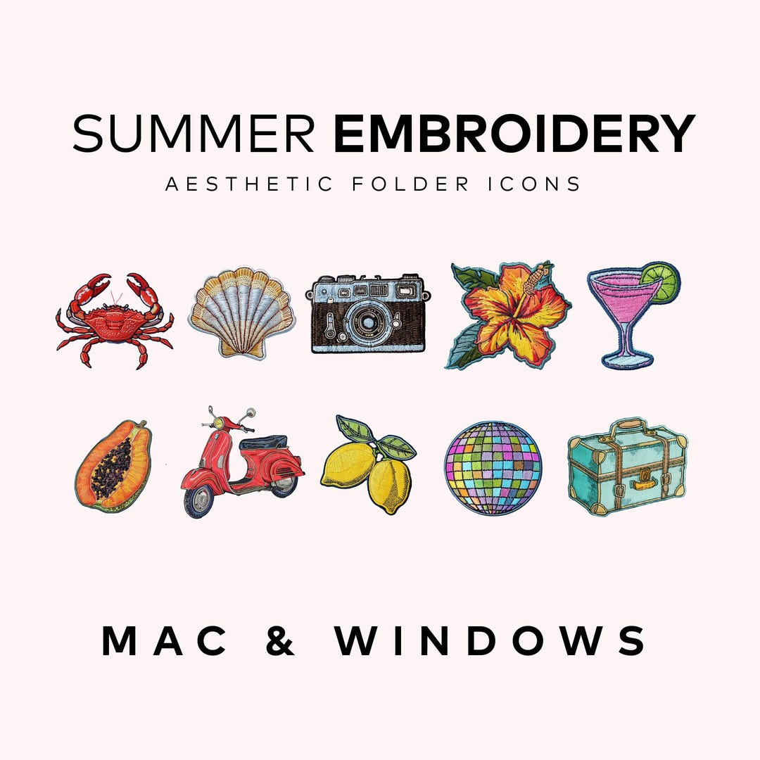 10 Desktop Folder Icons Pack, Summer Embroidery PNG Color Palette Imac ...