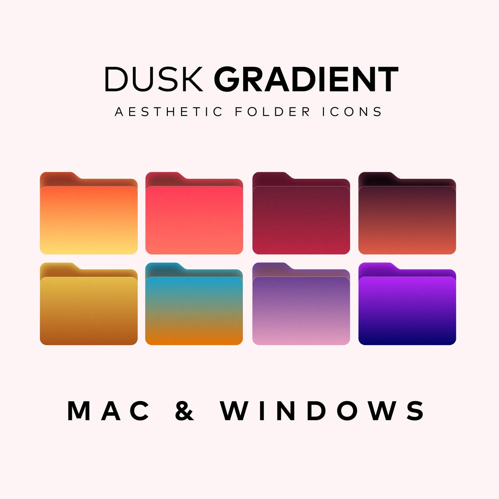 8 Desktop Folder Icons Pack, Dusk Gradient Color Palette Imac, Windows ...