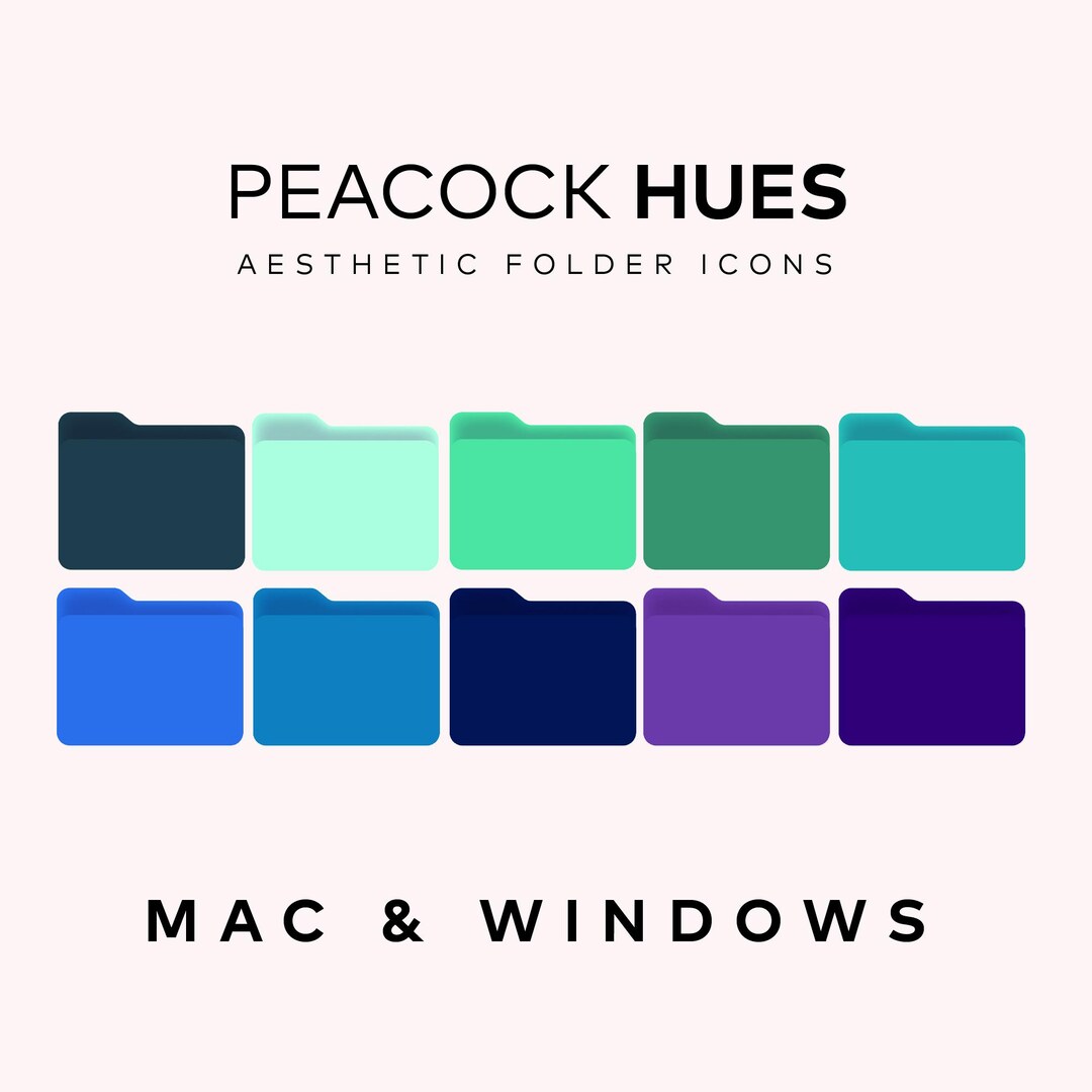 10 Desktop Folder Icons Pack, Elegant Minimal Peacock Blue Purple Green ...