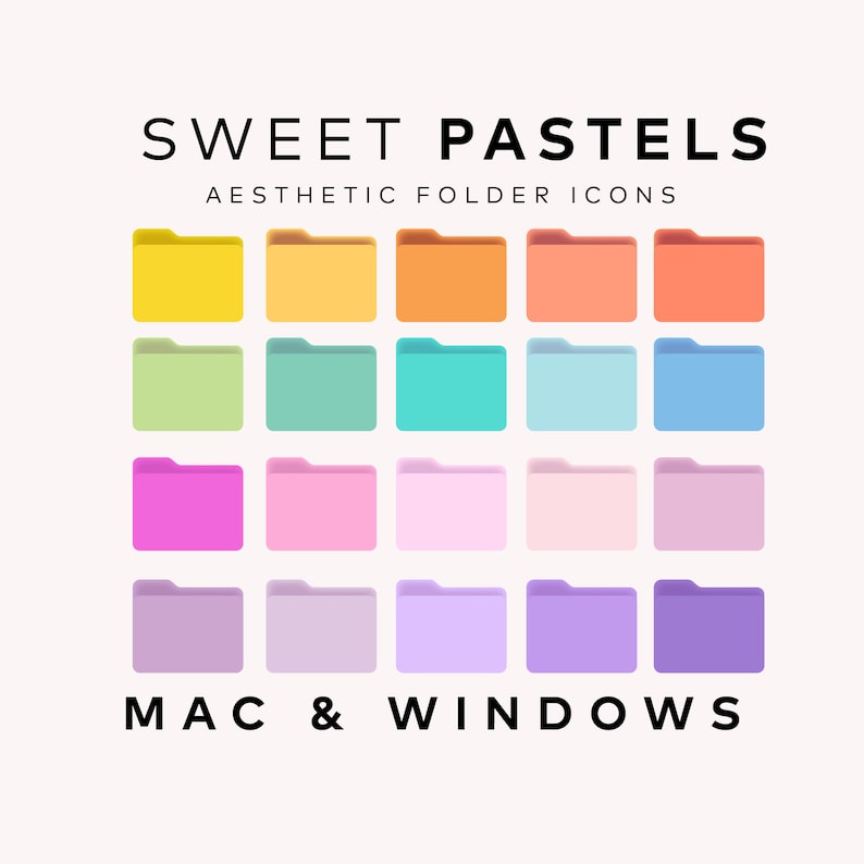 Pastel Desktop Folder Icons: Kawaii Mac & Windows Pack (digital ...