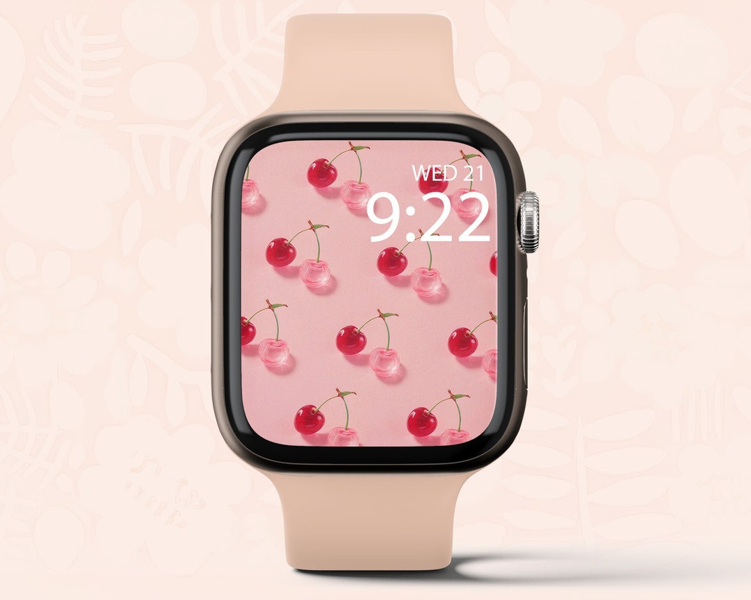 Cherries Apple Watch Wallpaper, Smartwatch Background, Pink Digital ...