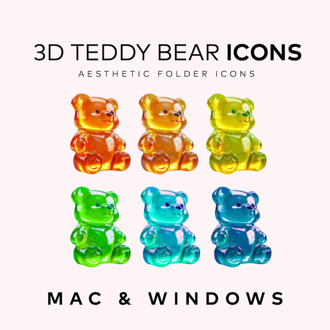6 Desktop Folder Icons Pack, 3D Teddy Bear Icons, Mac Windows Folder ...