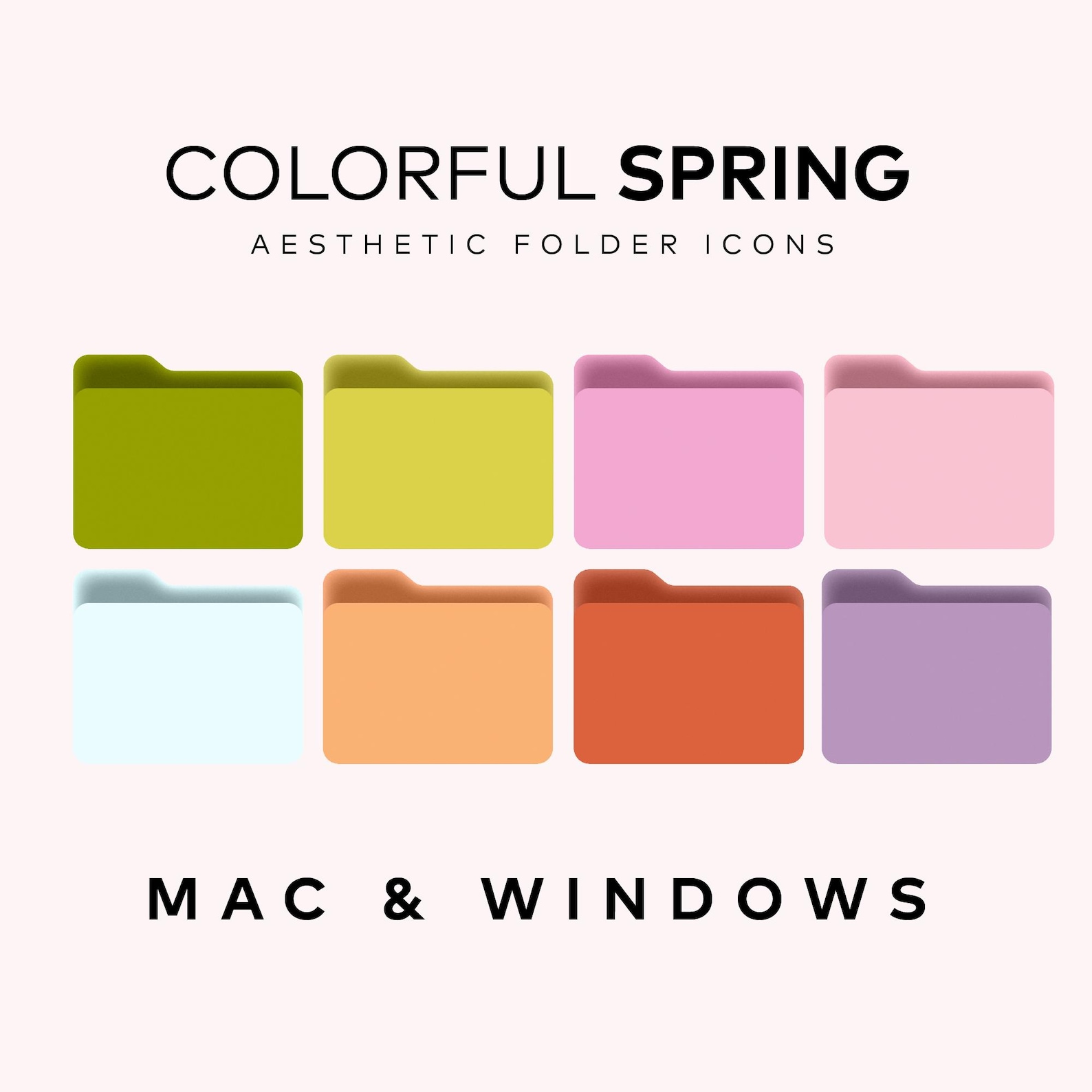 Colorful Spring Folder Icons: Mac & Windows Desktop Organizer (digital ...